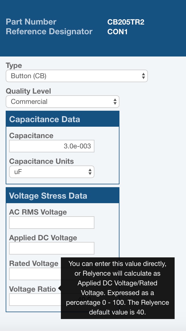 Reliability Prediction Data Tooltips Reliability Prediction Data Tooltips